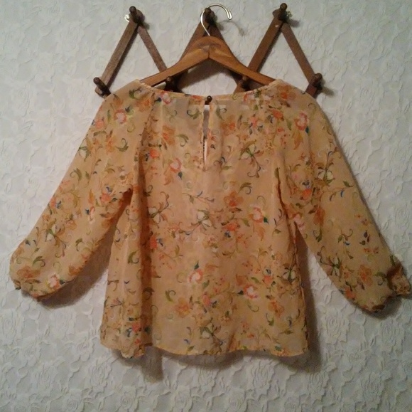 Kelly Renee | Tops | Kelly Renee Top Sheer Floral Long Sleeve Boho ...